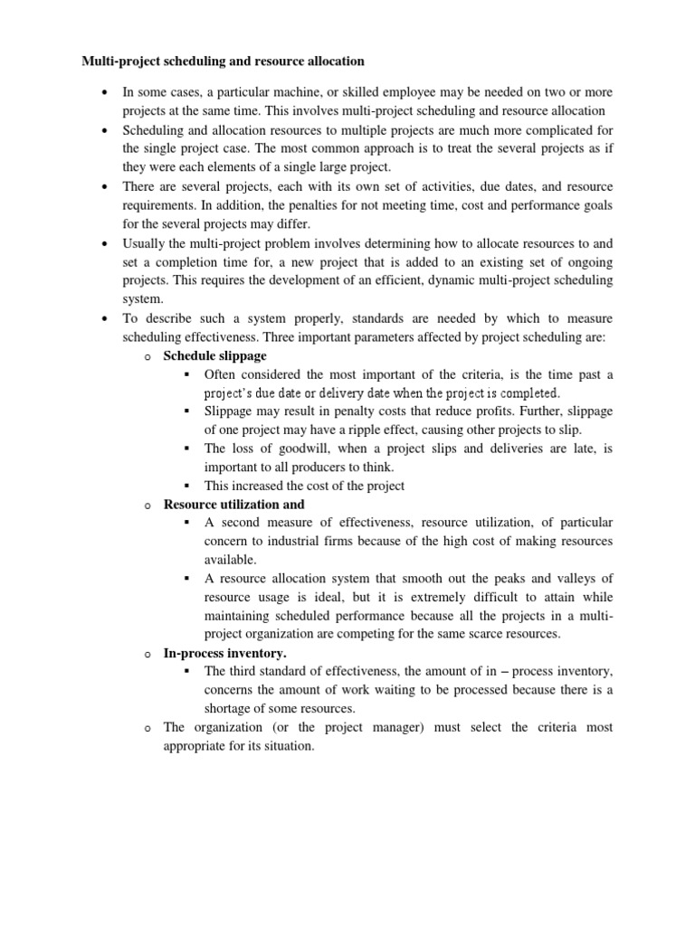 Multi Project Scheduling And Resource Allocation Pdf Economies Business