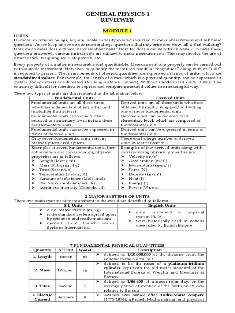 General Physics 1 Measurement Guide | PDF | Trigonometric Functions ...