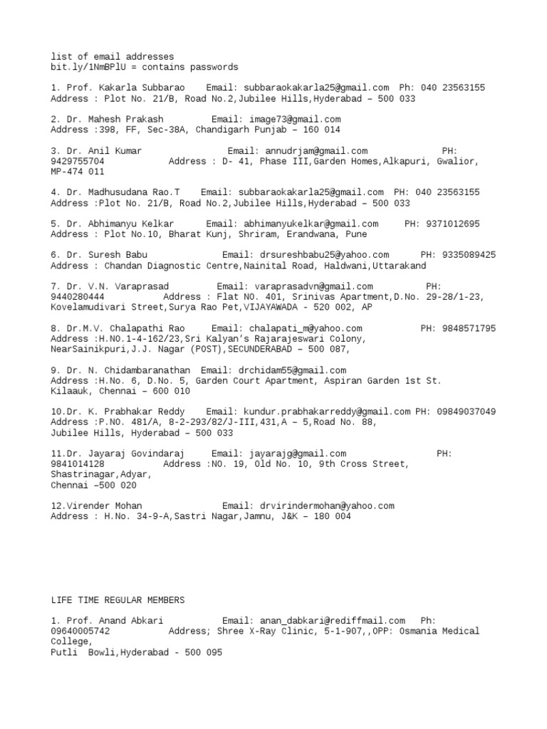 Full List of Emails | PDF