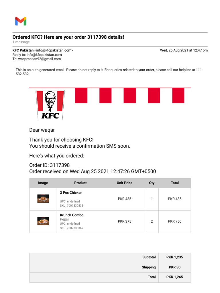 Gmail - Ordered KFC - Here Are Your Order 3117398 Details! | PDF