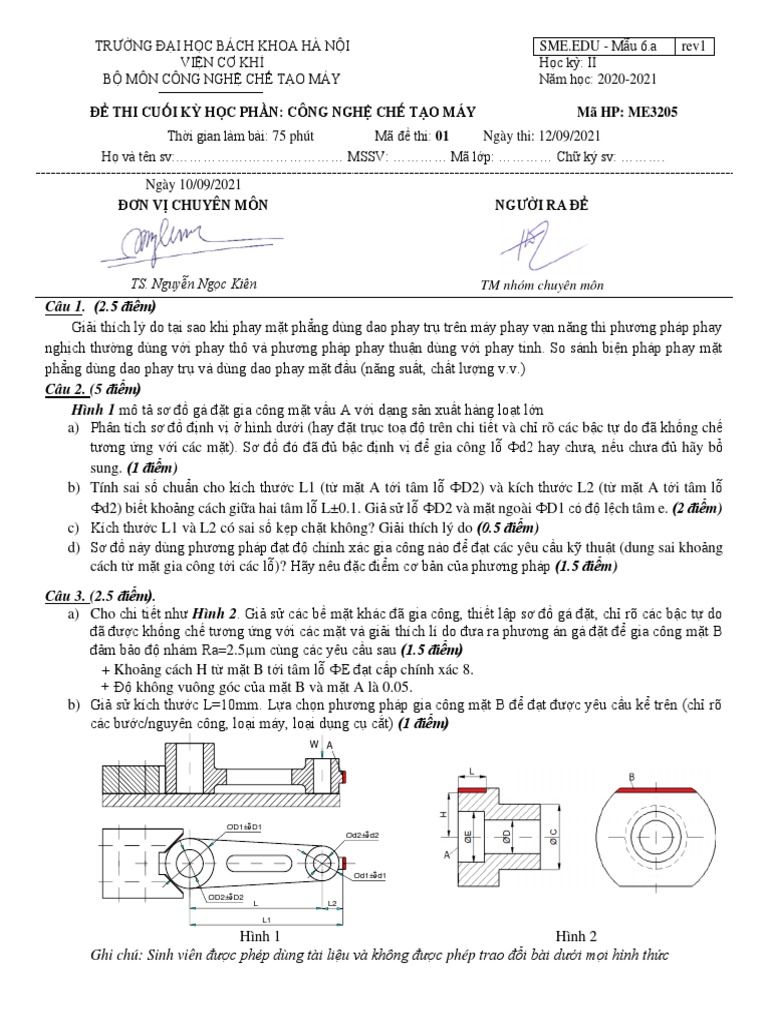 20202 ME3205 Đề-chung-CNCTM 210910 | PDF