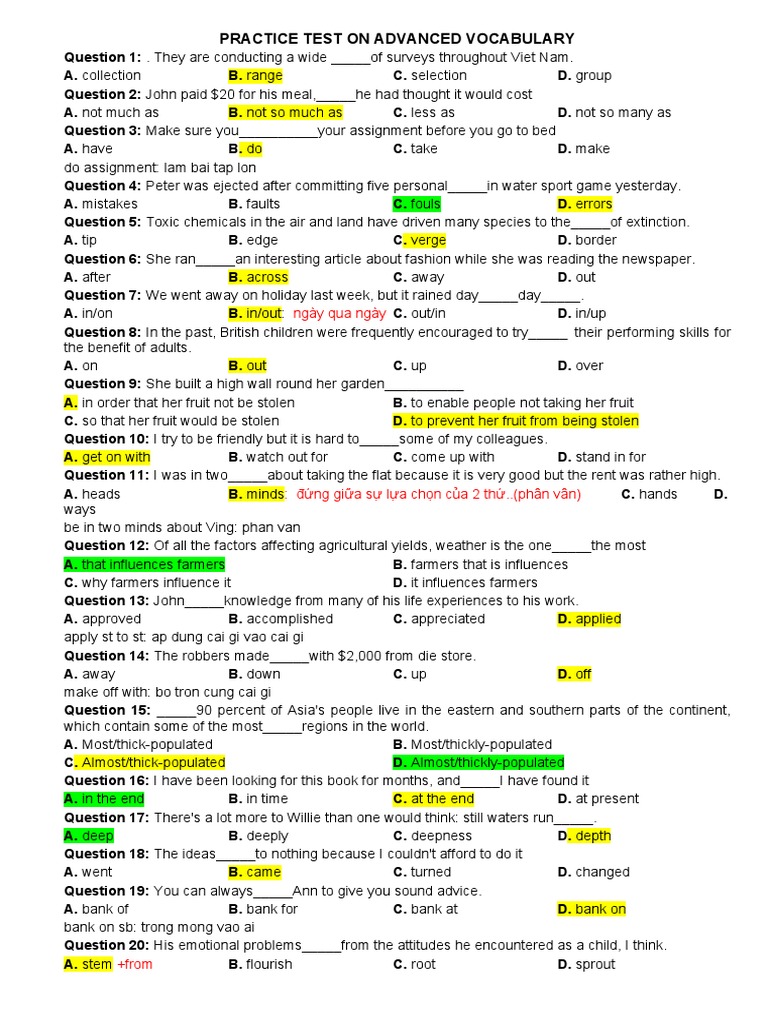Advanced Vocabulary Test | PDF | Fog | Moon