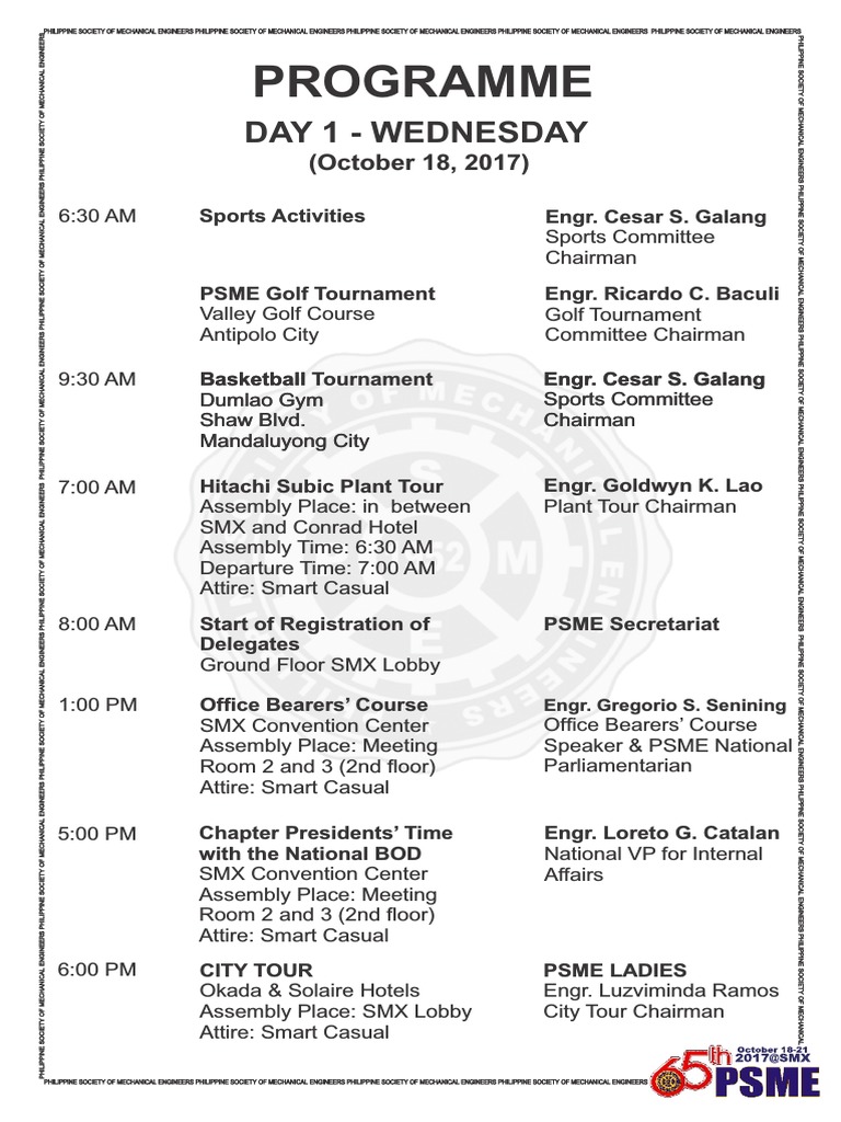 PSME 2017 Convention & Events Schedule | PDF