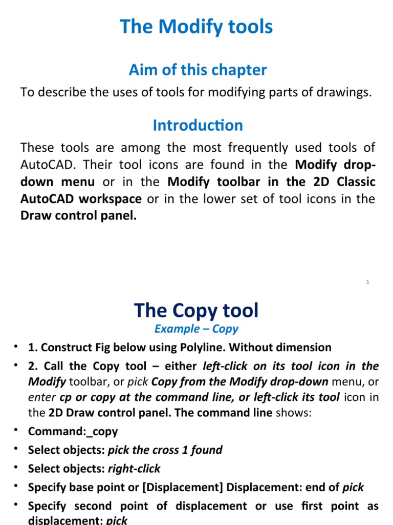Modify Tools Copy Mirror Offset Array Move Rotate Scale Trim