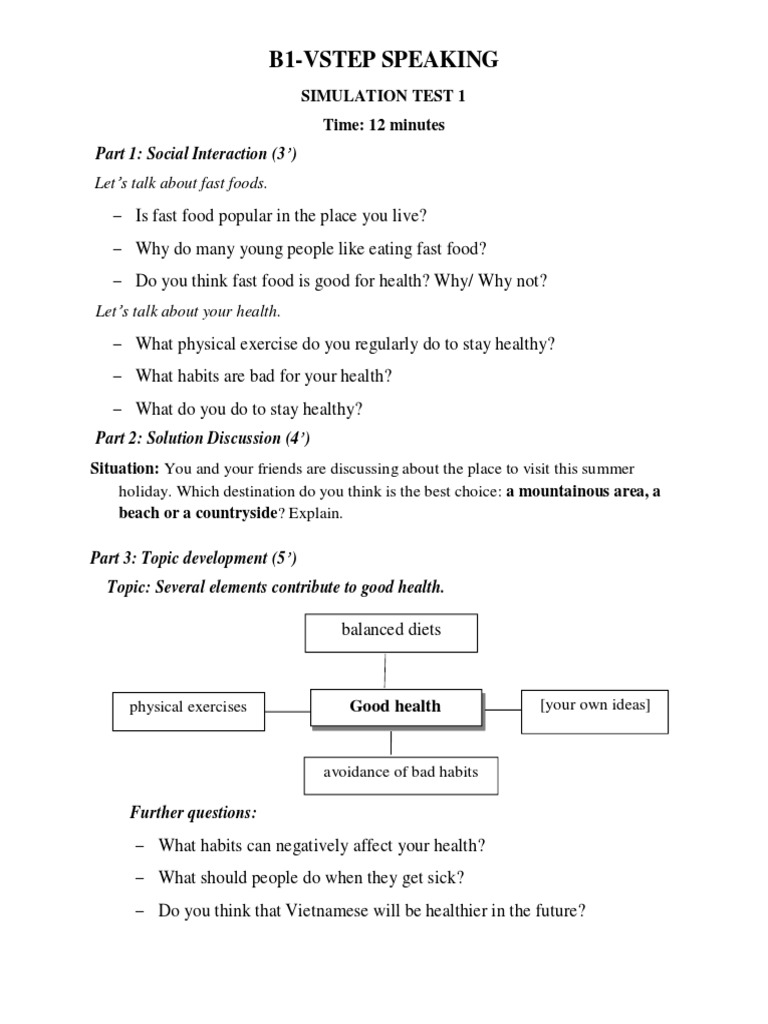 B1 Speaking Practice Tests 1-5 | PDF | Foods | Fast Food
