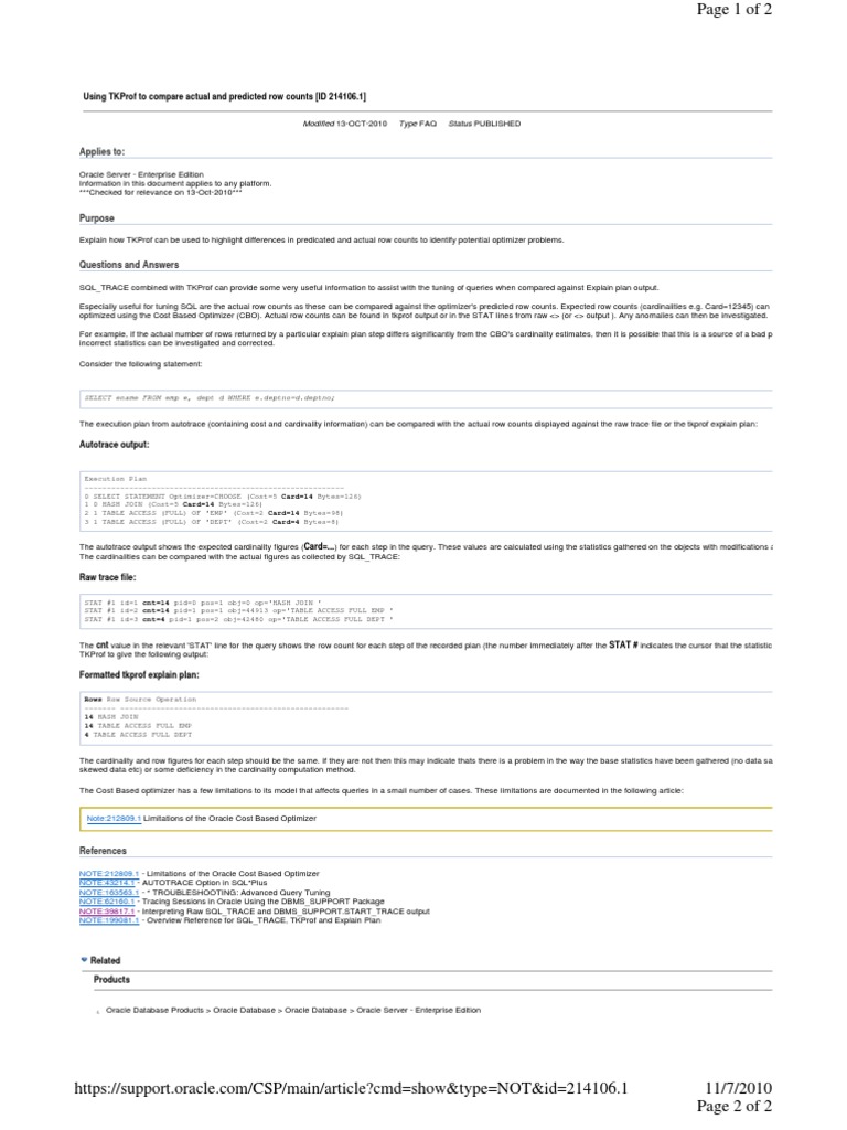 Using TKProf To Compare Actual and Predicted Row Counts | PDF | Oracle ... Using TKProf To Compare Actual and Predicted Row Counts | PDF | Oracle ...