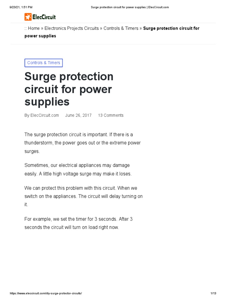Surge Protection Circuit For Power Supplies | PDF | Electronic Circuits ...