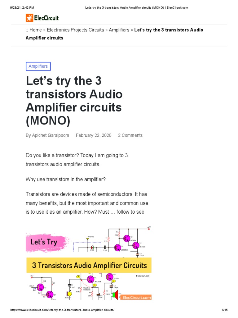 Let's Try The 3 Transistors Audio Amplifier Circuits (MONO) | PDF ...