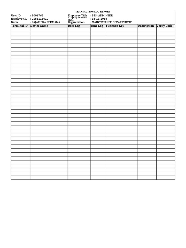 Terminal ID Device Name Date Log Time Log Function Key Description ...