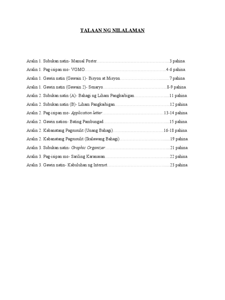 Talaan NG Nilalaman | PDF