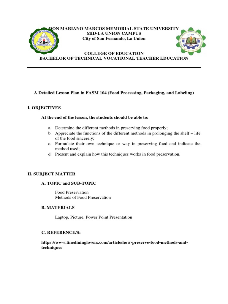 Food Preservation Lesson Plan | PDF | Food Preservation | Pickling