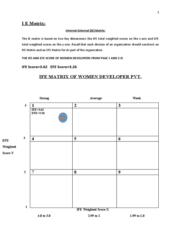 I E Matrix:: IFE Score 3.62 EFE Score 3.26 | PDF