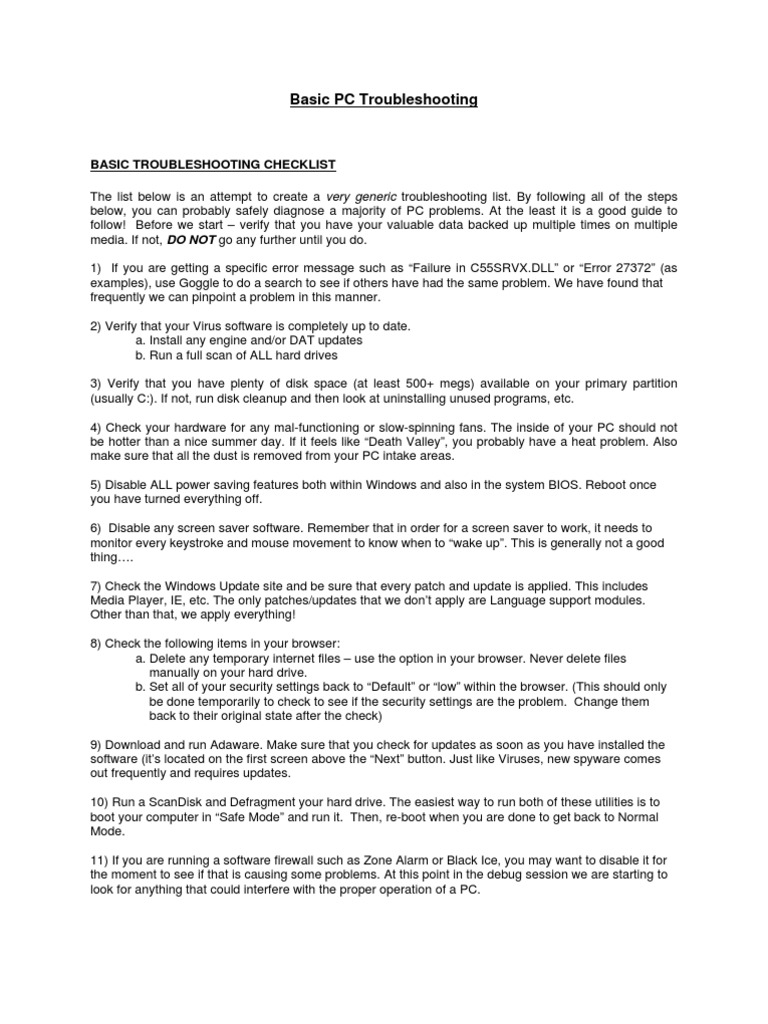 Basic PC Troubleshooting | PDF | Computers