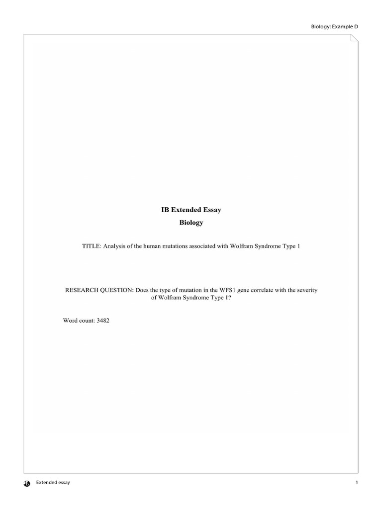 Biology: Example D: Extended Essay 1 | PDF