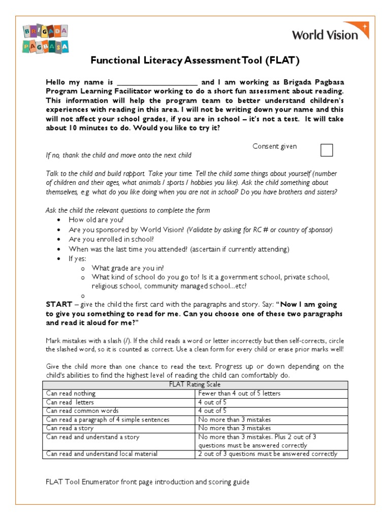Grade 1 Functional Literacy Assessment Tool | PDF | Reading ...