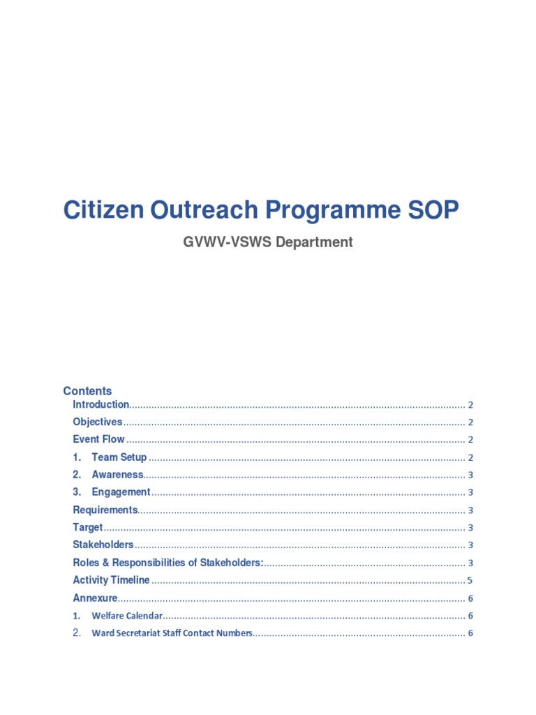Citizen Outreach Campaign SOP Guide | PDF | Policy | Government
