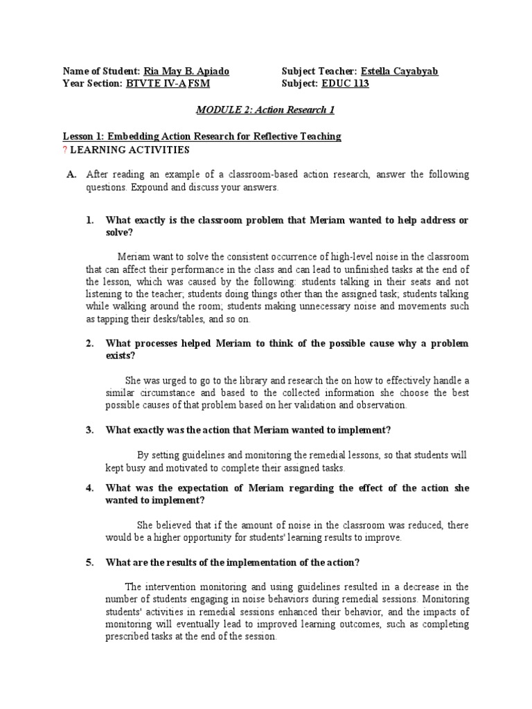 Teacher Observation Report: EDUC 113 | PDF | Classroom | Teachers