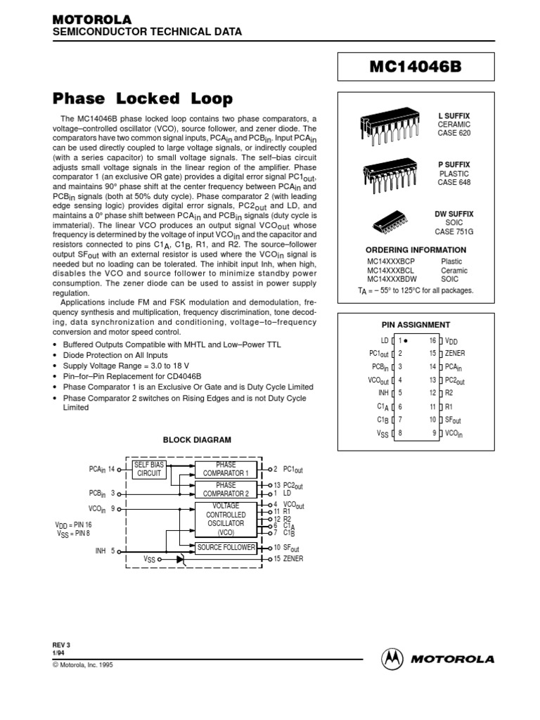 MC14046B Phase Locked Loop Data | PDF | Electrical Circuits | Electronic Circuits