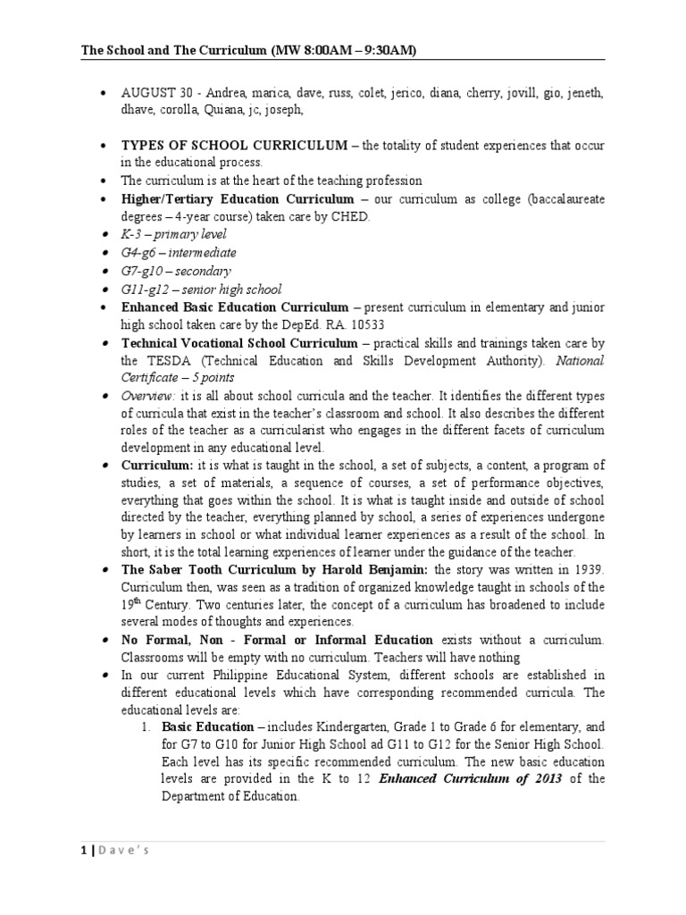 Overview of School Curriculum Types | PDF | Curriculum | Schools
