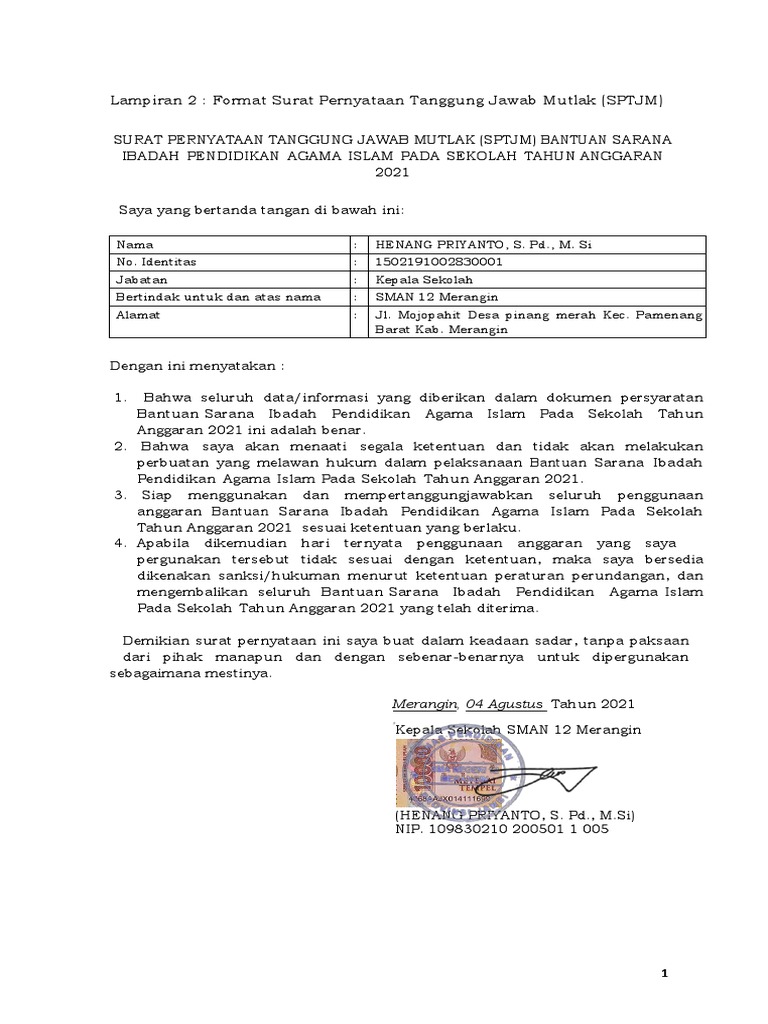 Lampiran 2 SPTJM | PDF | Pengembangan Diri