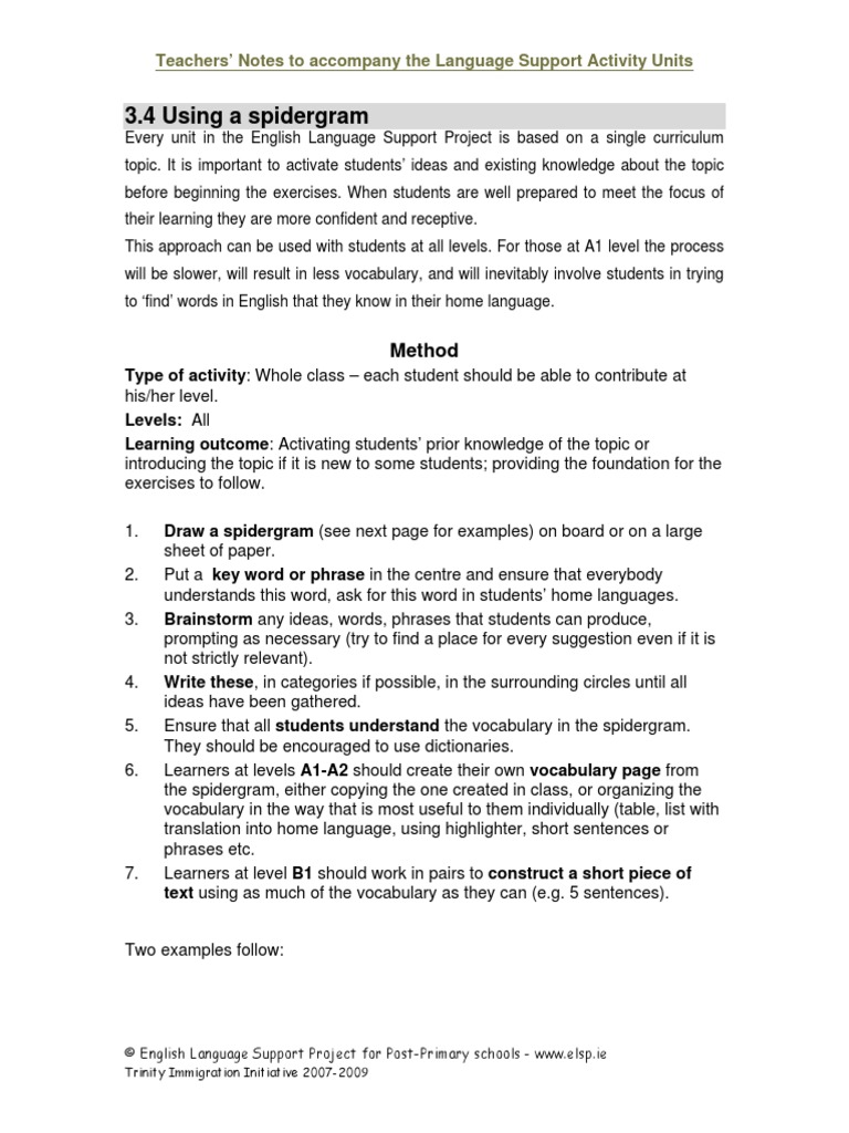 Teachers' Notes 3.4 - Using A Spidergram | PDF | Vocabulary | Applied ...