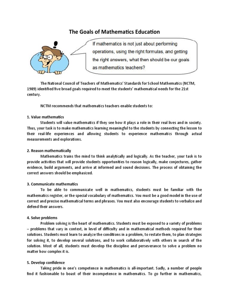 The Goals of Mathematics Education | PDF