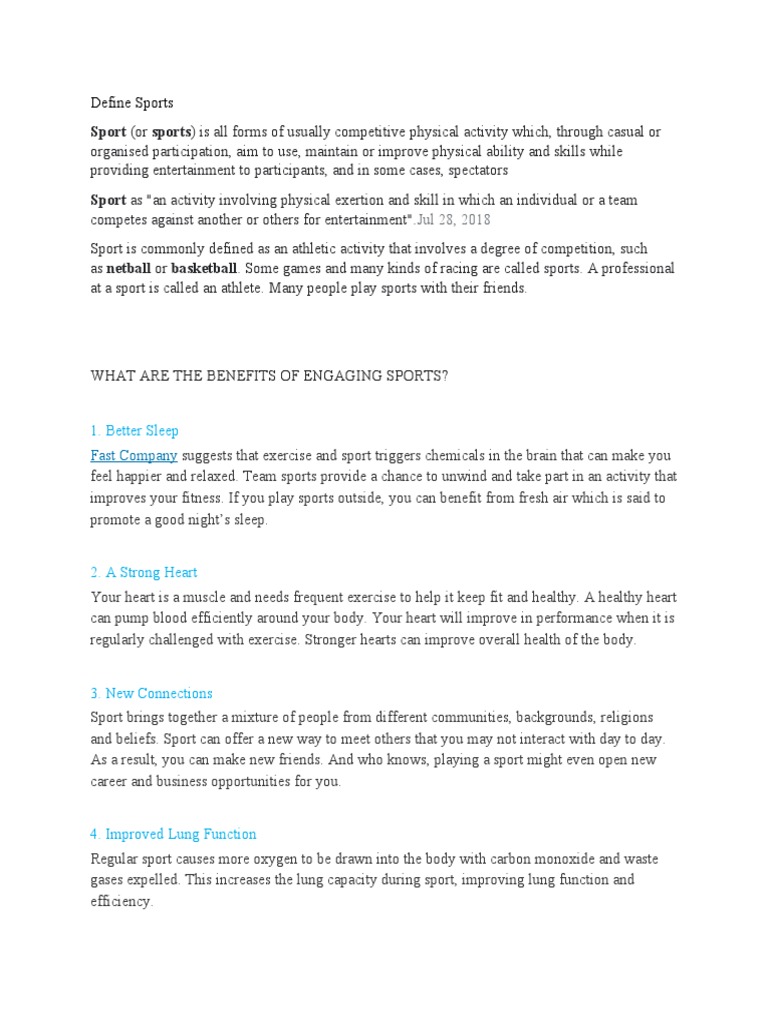 Sport (Or Sports) Is All Forms of Usually Competitive Physical Activity ...