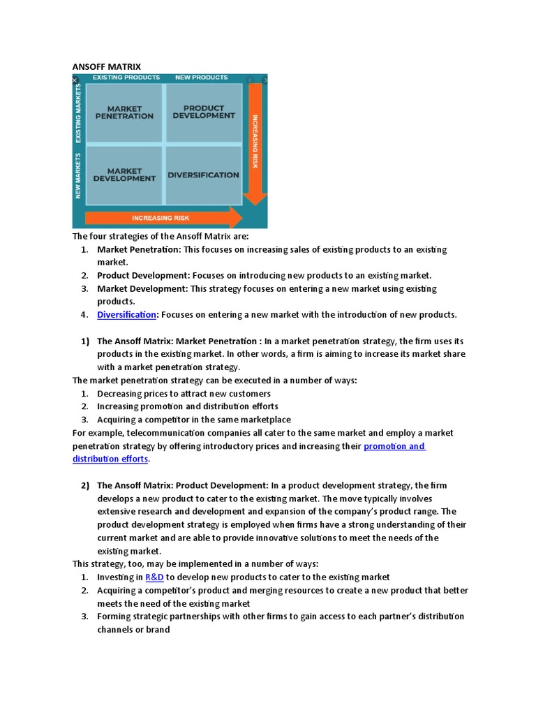 Ansoff Matrix: Diversification | PDF | Mass Media | Market (Economics)