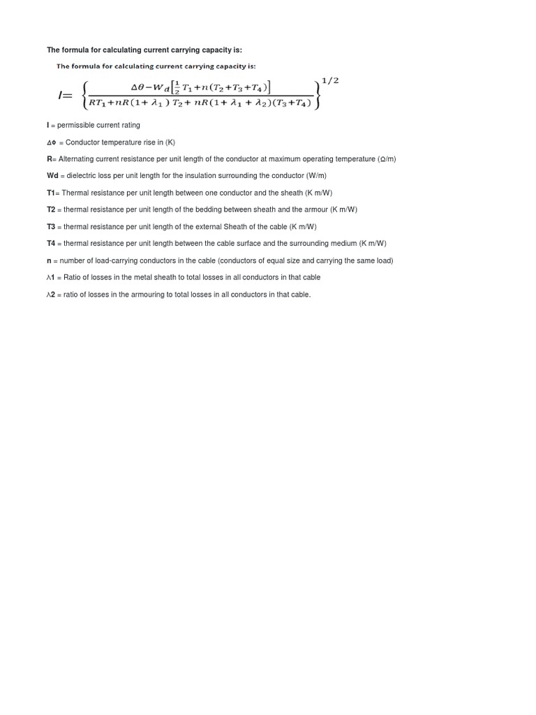 Current Carrying Capacity Formula | PDF