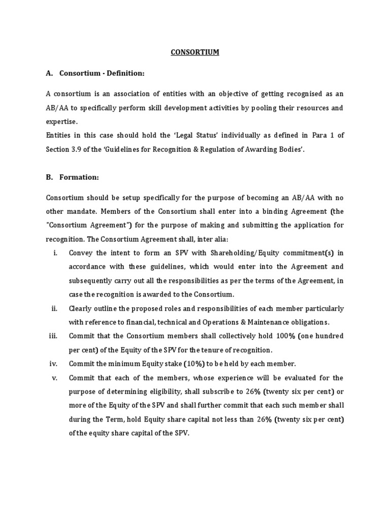 Consortium A. Consortium - Definition | PDF | Consortium | Equity (Finance)