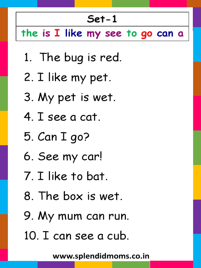 Sight Words and CVC Words Sentences | PDF