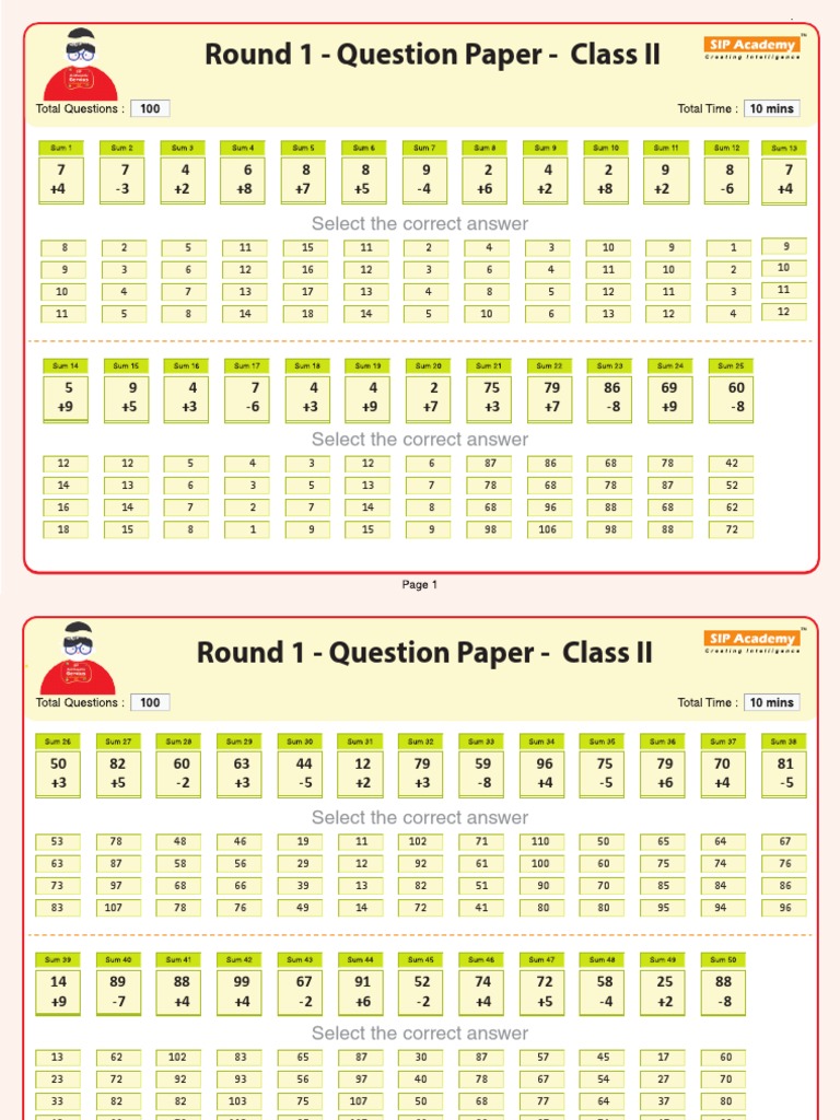 AGC Round 1 Question Paper Class 2 | PDF | Teaching Methods & Materials
