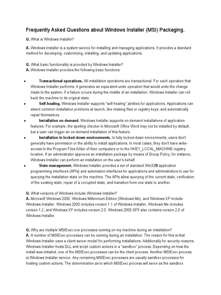 Frequently Asked Questions About Windows Installer | PDF | Installation (Computer Programs ...