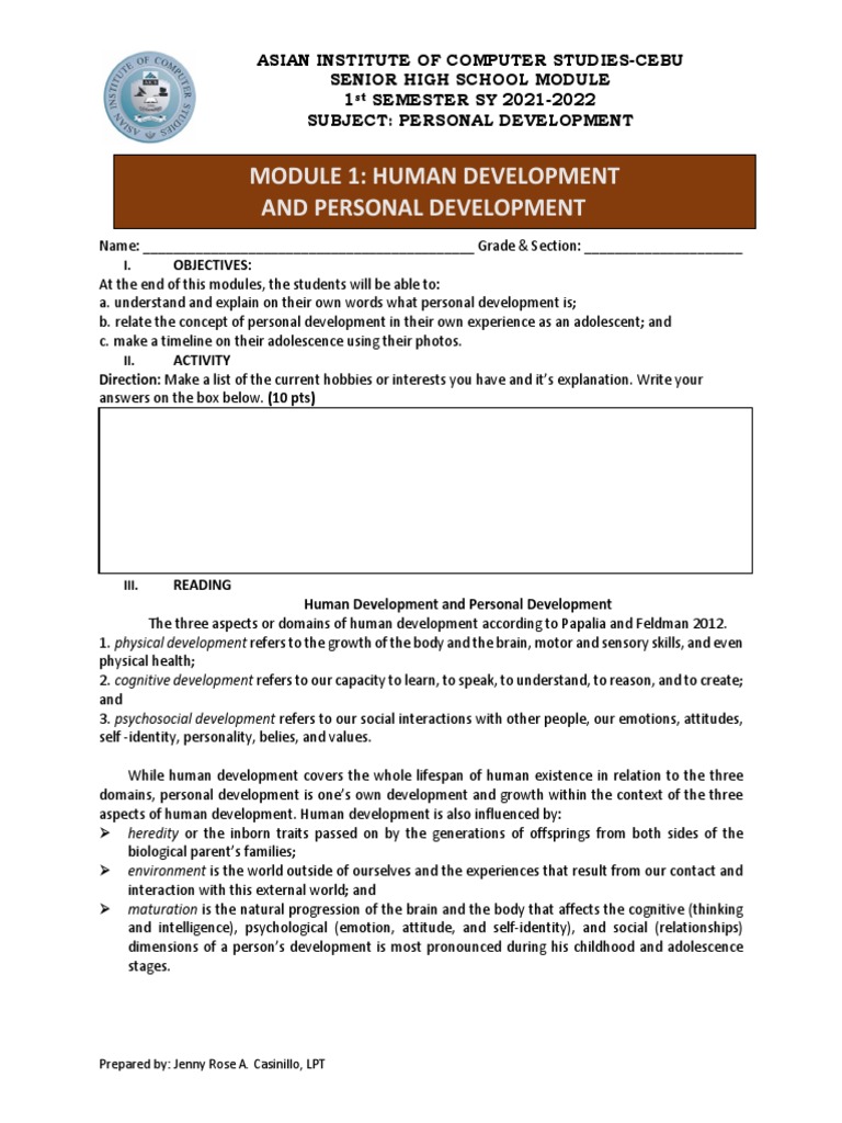 Module 1: Human Development and Personal Development | PDF ...