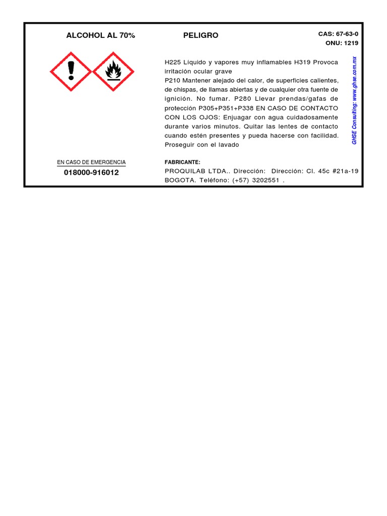 Etiqueta Alcohol Al 70% | PDF