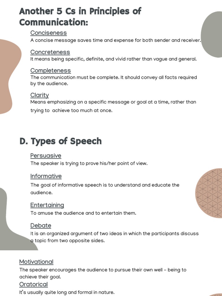 Another 5 Cs in Principles of Communication:: Conciseness Concreteness ...
