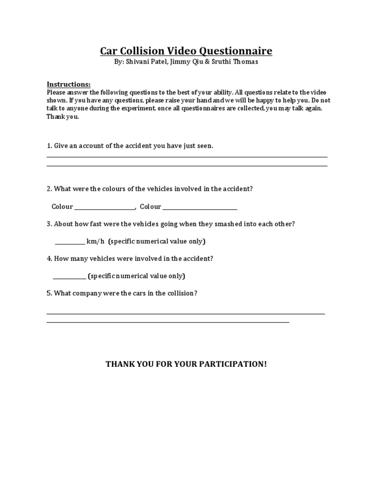 Car Collision Video Questionnaire | PDF | Business