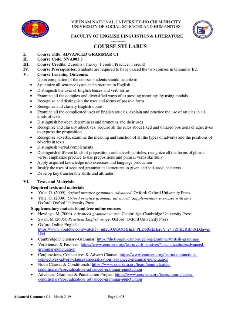 Advanced Grammar C1 - Course Syllabus - 11 | PDF | English Language ...