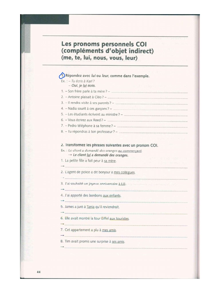Les Pronoms COI Exercices | PDF