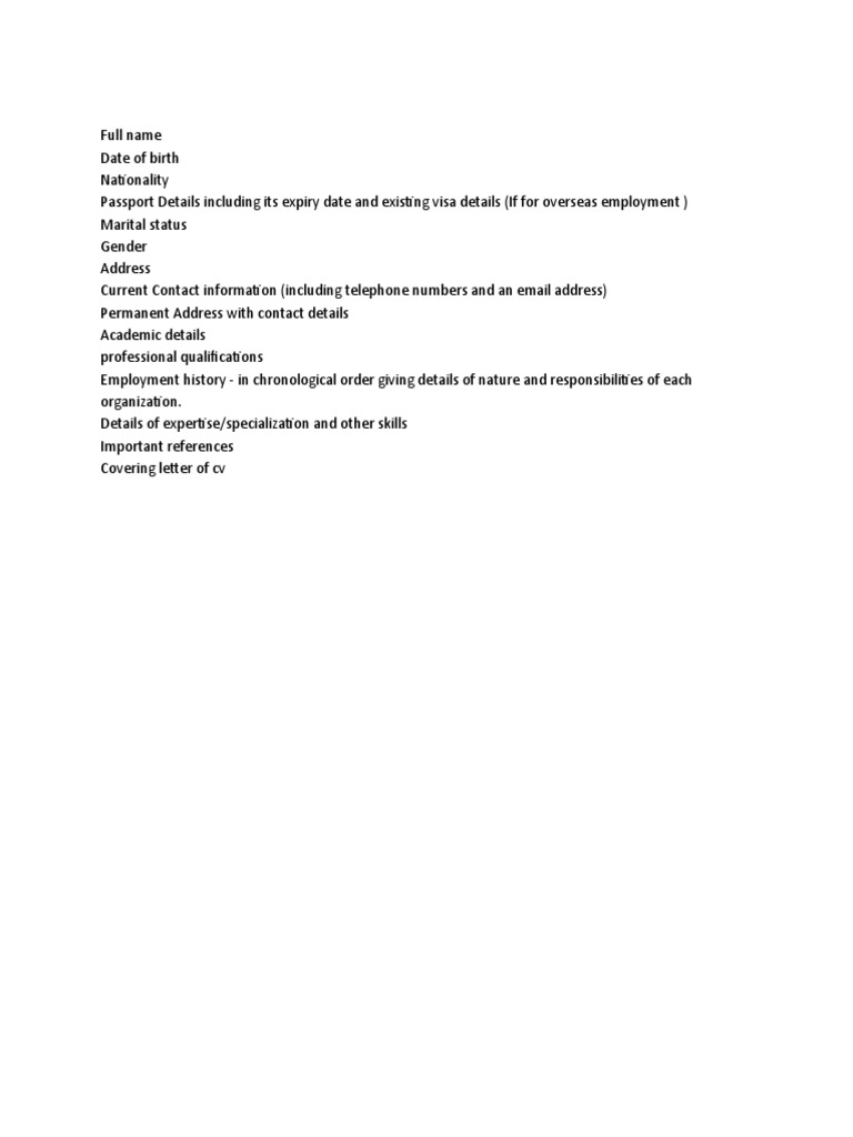 Comprehensive CV and Personal Details | PDF