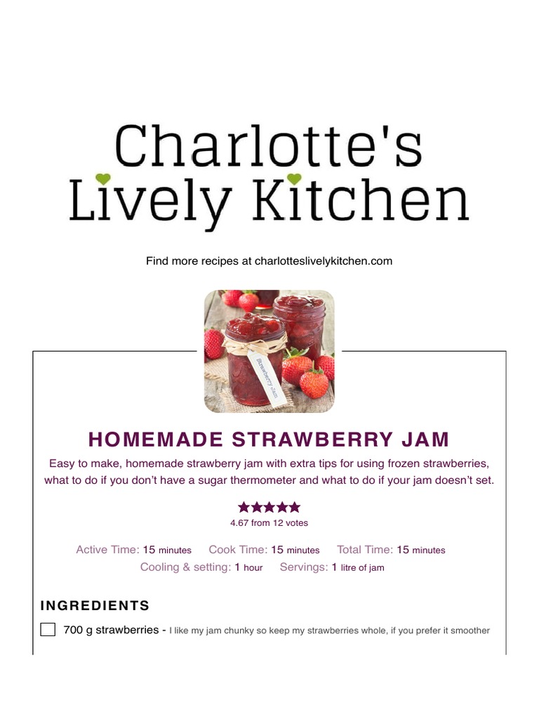 Homemade Strawberry Jam - Charlotte's Lively Kitchen | PDF | Nutrition ...