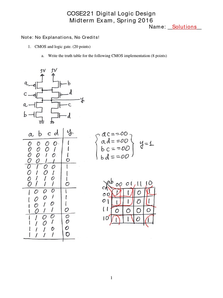 COSE221 Digital Logic Design Midterm Exam, Spring 2016 | PDF | Mathematics | Computer Engineering