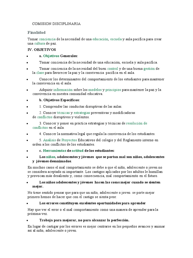 Funciones de la Comisión Disciplinaria Escolar | PDF | Salón de clases ...