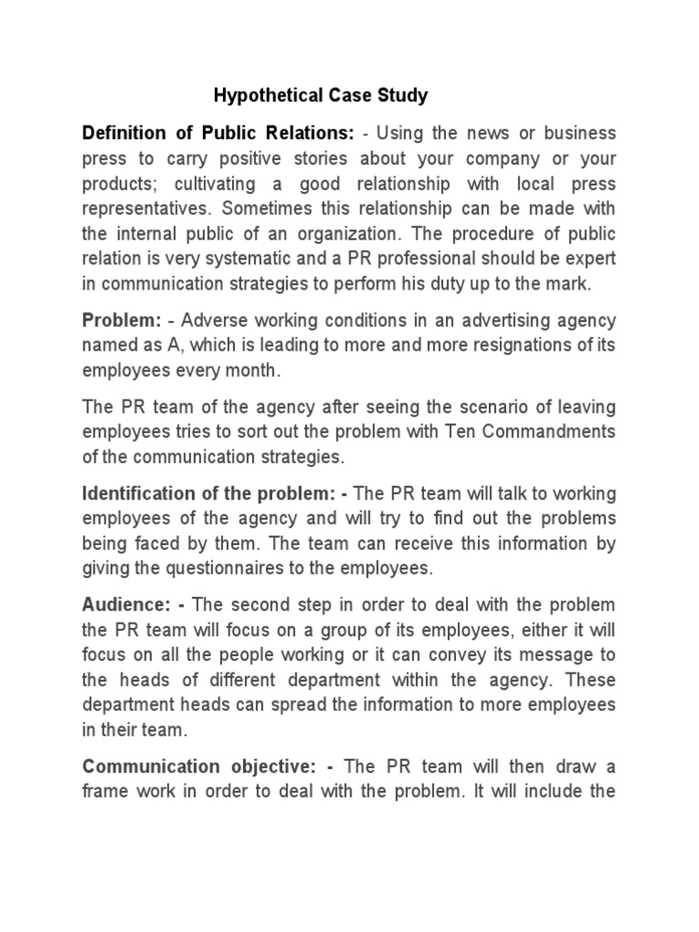 Hypothetical Case Study Definition of Public Relations | PDF | Public ...