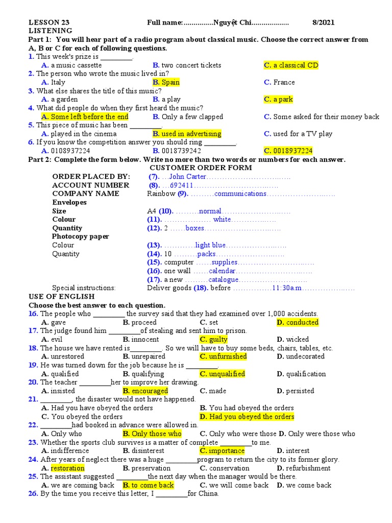 Classical Music Listening Lesson 23 | PDF | Nobel Prize | Family