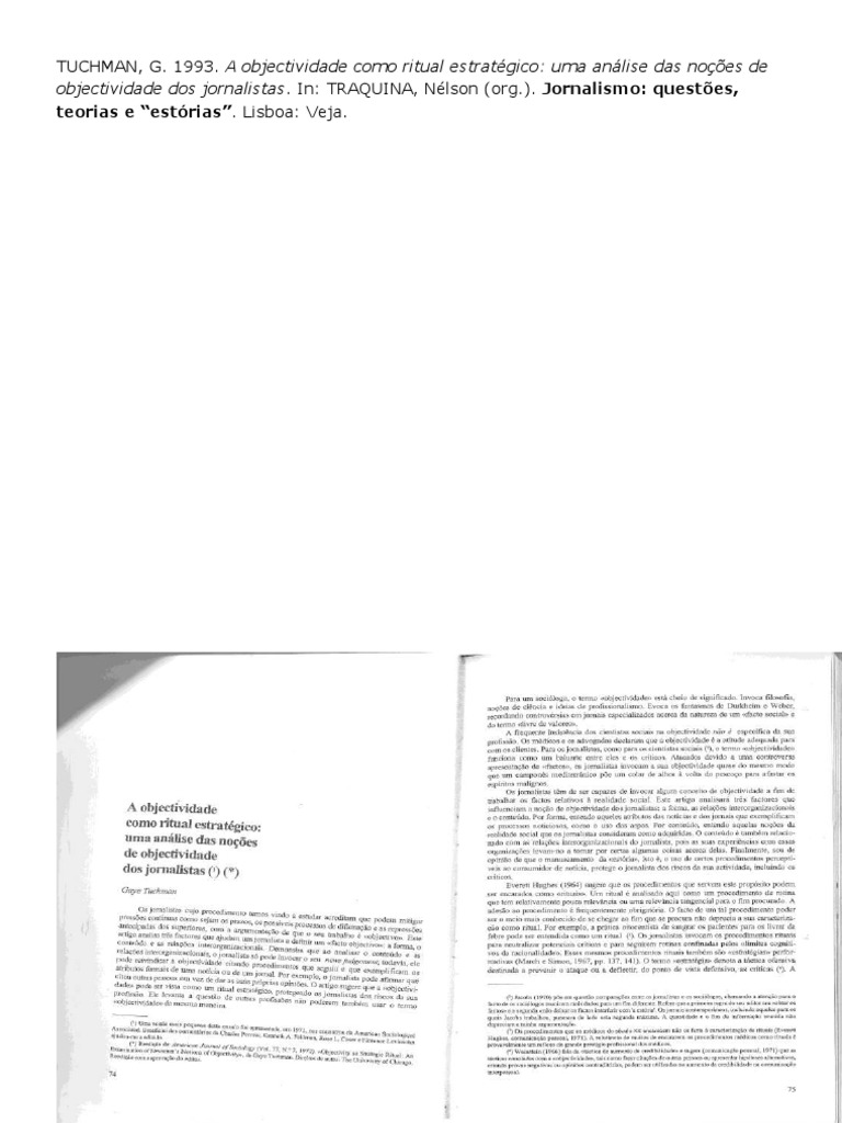 TUCHMAN, G. 1972 1993. A Objectividade Como Ritual Estratégico Uma ...
