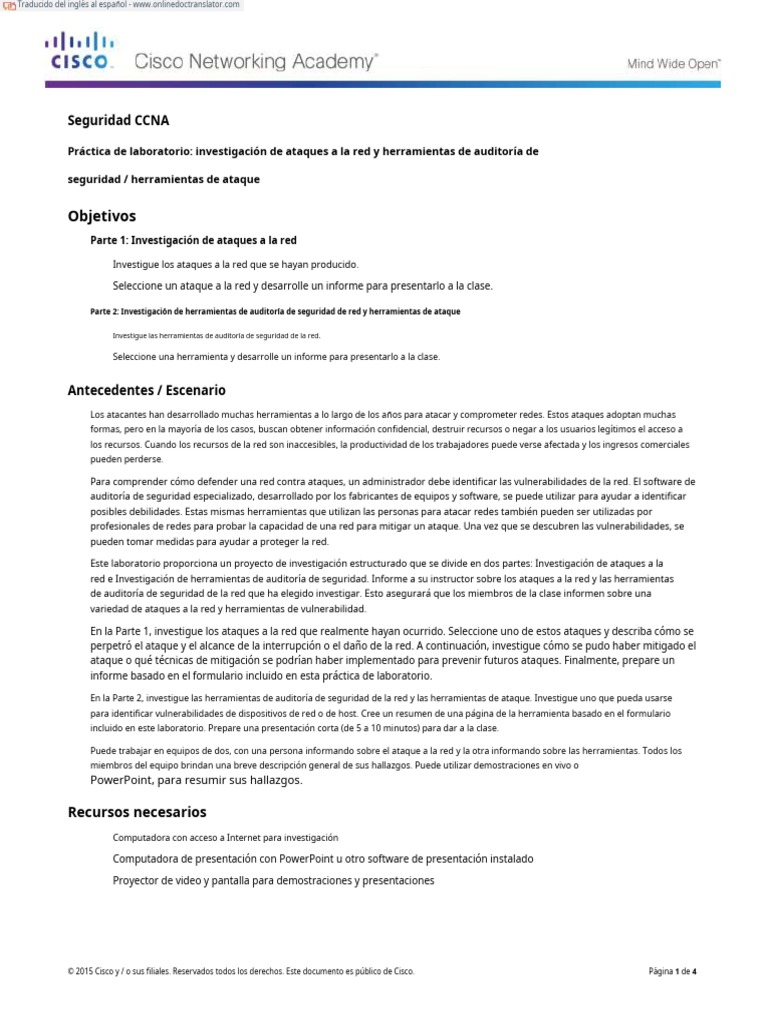 1 4 1 1 Lab Researching Network Attacks and Security Audit Tools - En.es | PDF | Vulnerabilidad ...