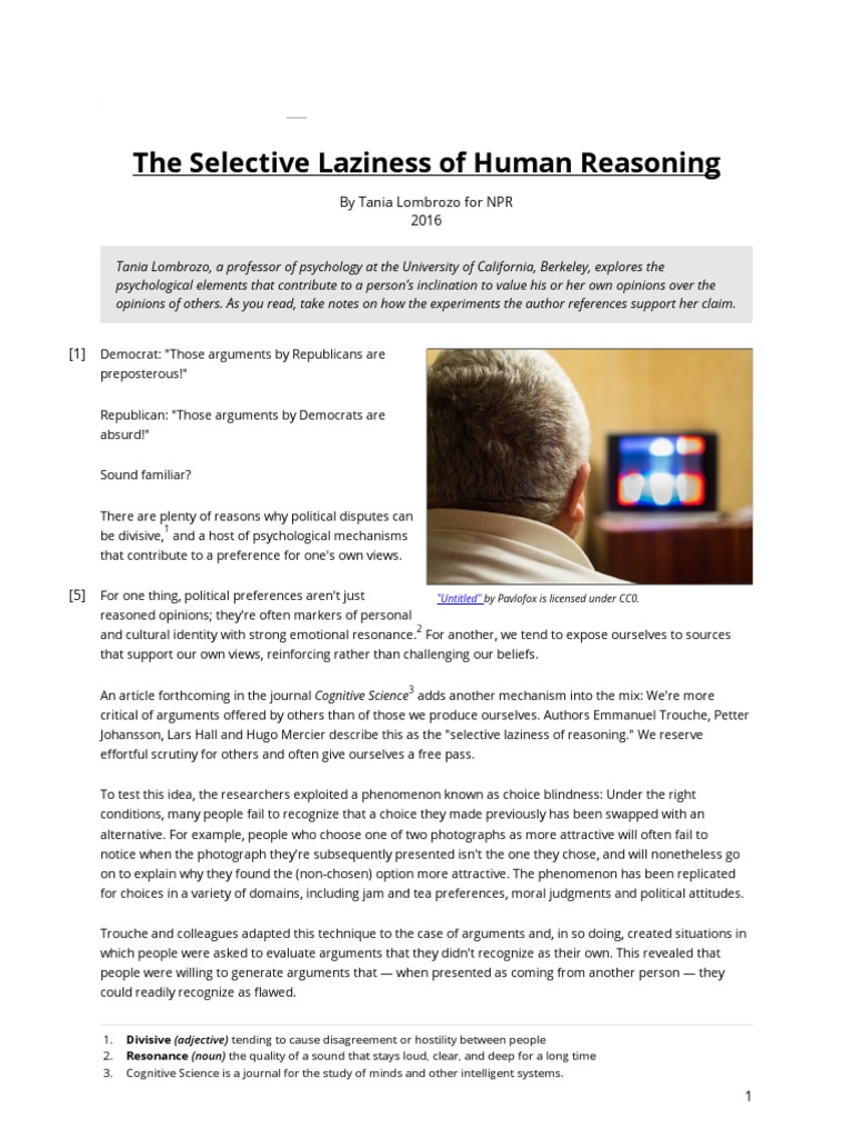The Selective Laziness of Human Reasoning: Name: Class | PDF | Argument ...
