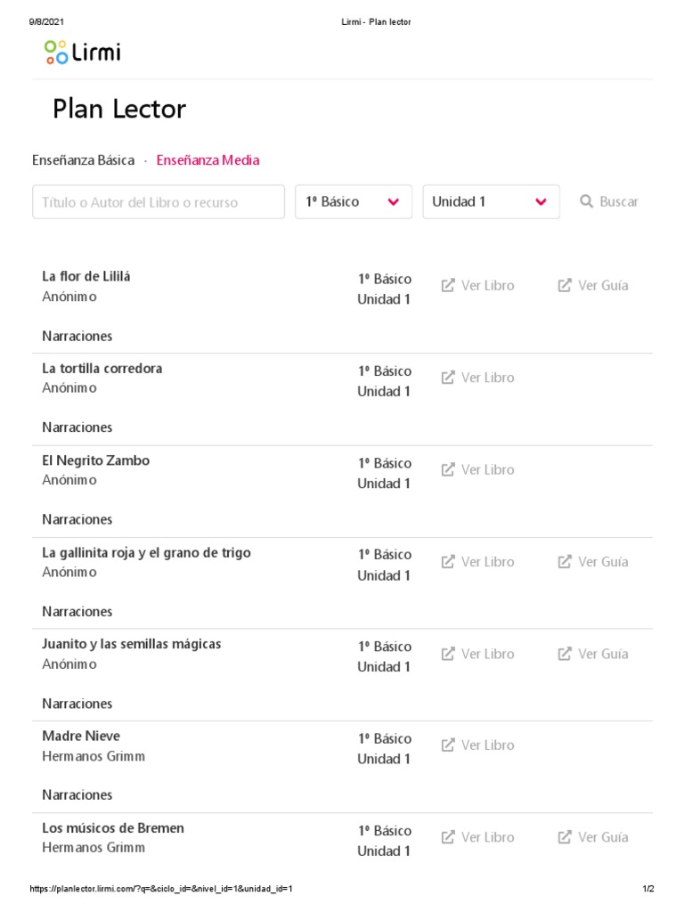Lirmi - Plan Lector Unidad Primero Basico | PDF