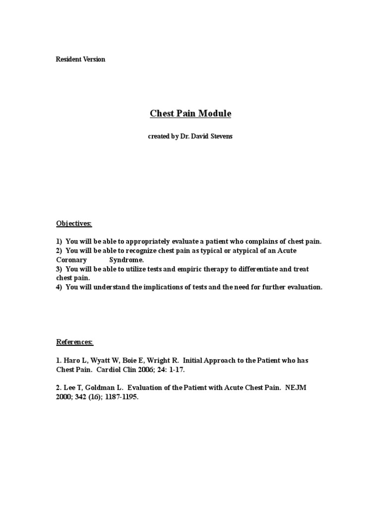 Resident Chest Pain Module | PDF | Heart | Myocardial Infarction